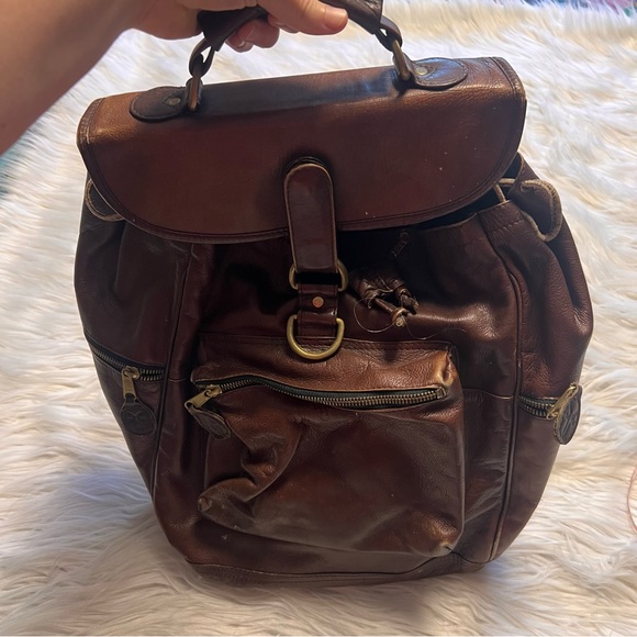 Frye | Bags | Frye Brown Leather Backpack Multi Zipper Pocket Vintage ...